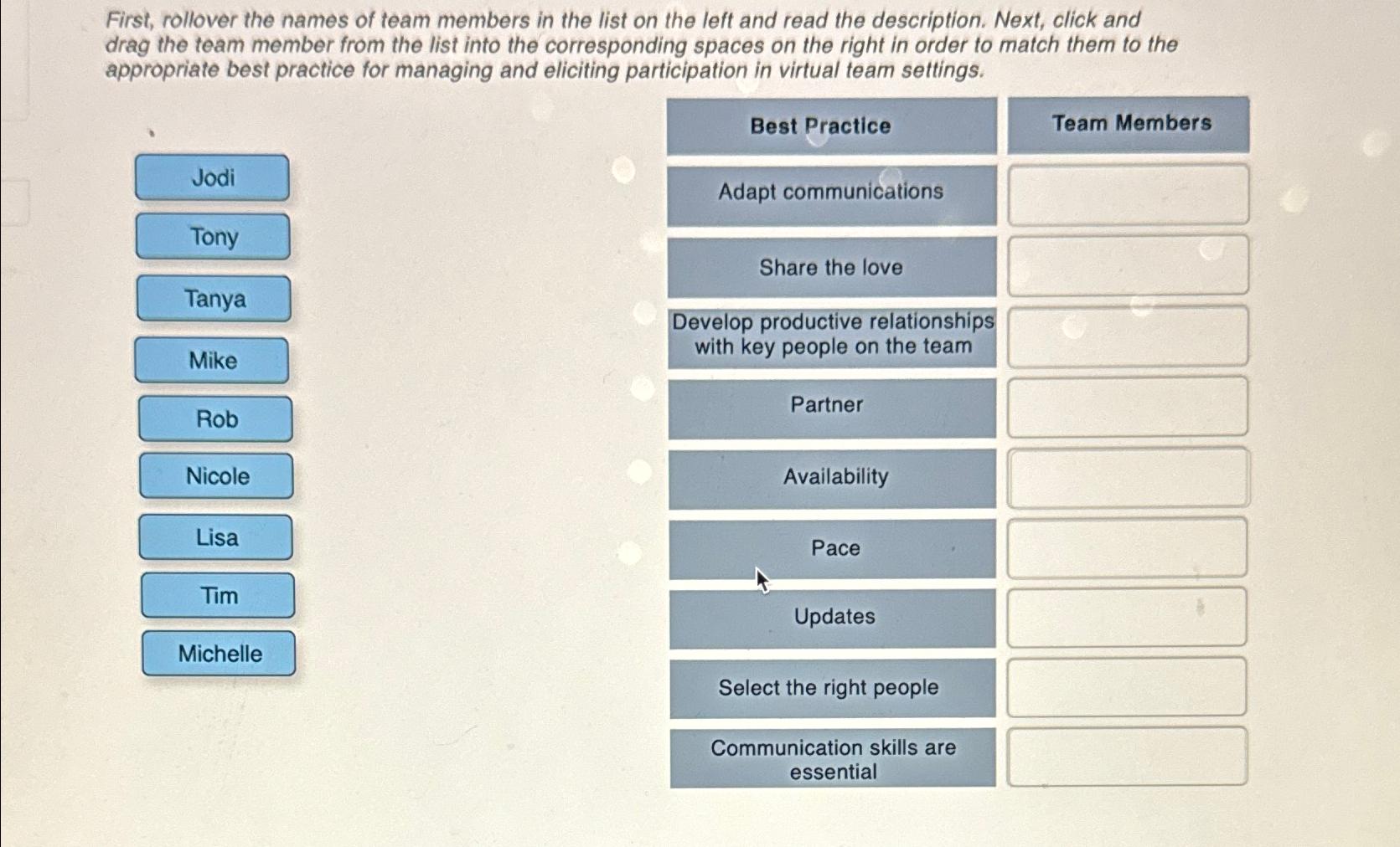 Solved First, rollover the names of team members in the list | Chegg.com
