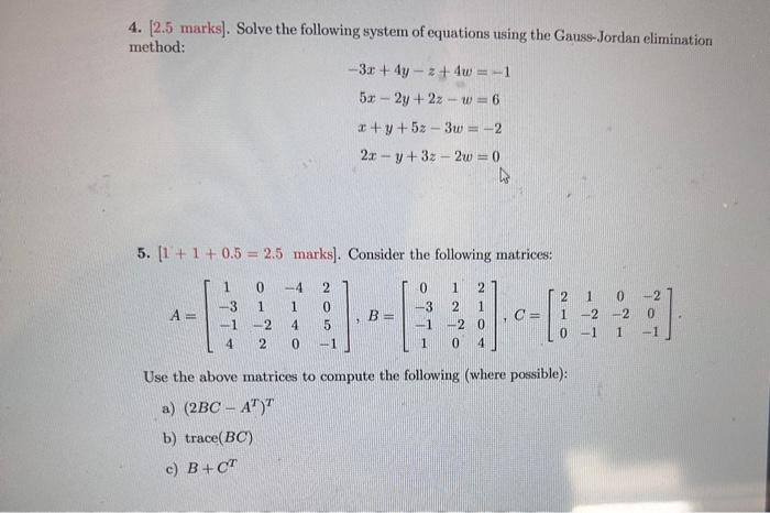 Solved 4. [2.5 marks]. Solve the following system of | Chegg.com