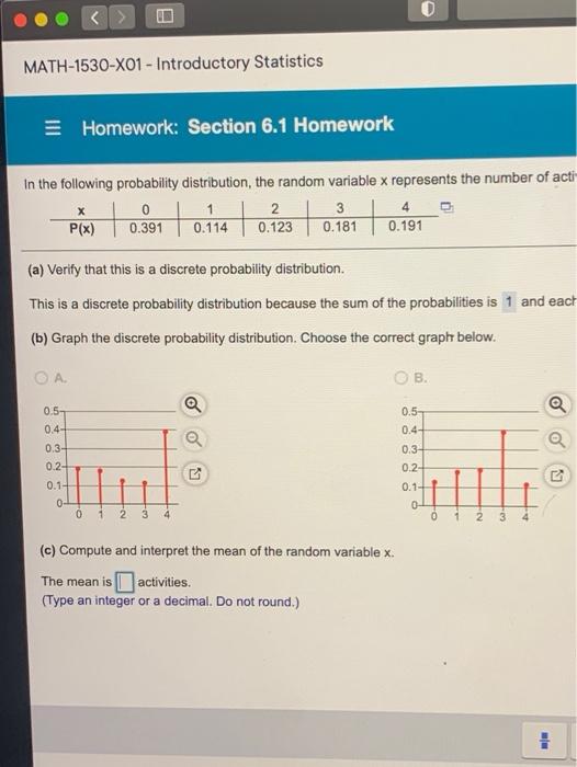 Solved 0 MATH-1530-X01 - Introductory Statistics 3 Homework: | Chegg.com