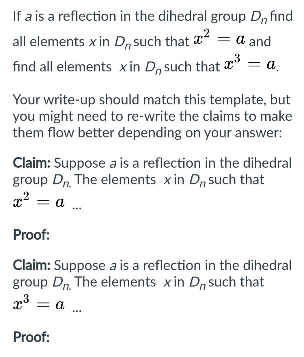Solved If a is a reflection in the dihedral group Dn find | Chegg.com