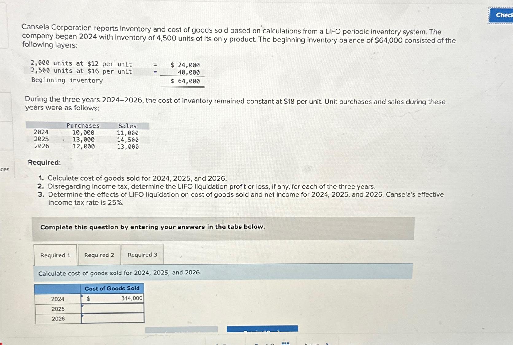 Solved Cansela Corporation reports inventory and cost of | Chegg.com
