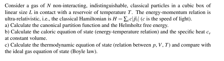 Solved Consider a gas of N ﻿non-interacting, | Chegg.com