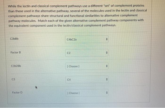 Solved While the lectin and classical complement pathways | Chegg.com