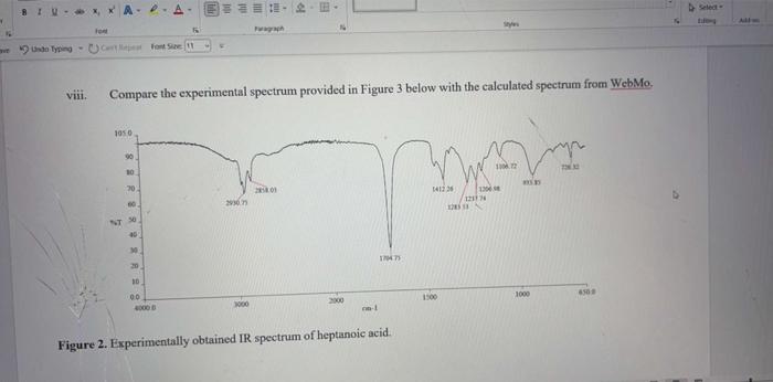 Solved viii. Compare the experimental spectrum provided in | Chegg.com