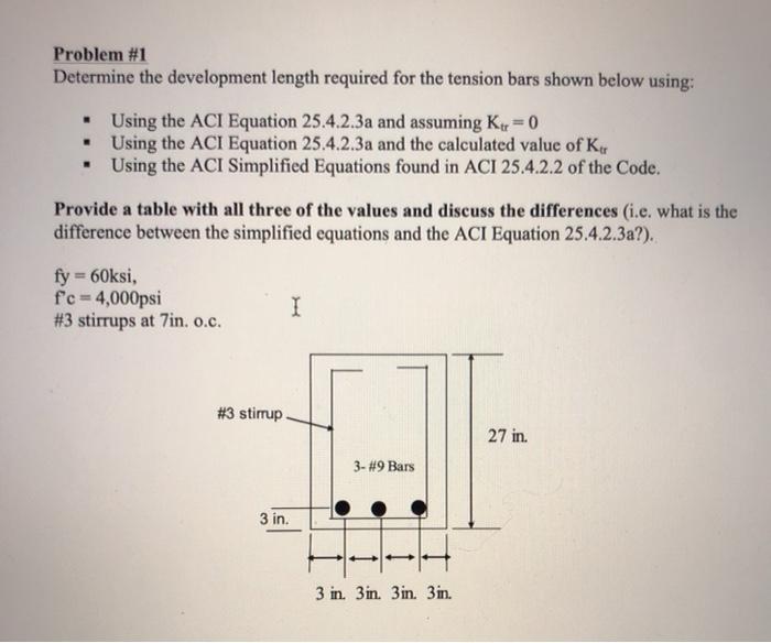 Solved Problem #1 Determine the development length required | Chegg.com
