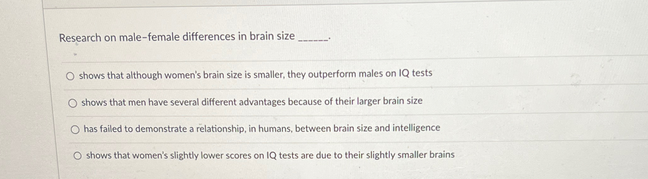 Solved Research on male-female differences in brain | Chegg.com