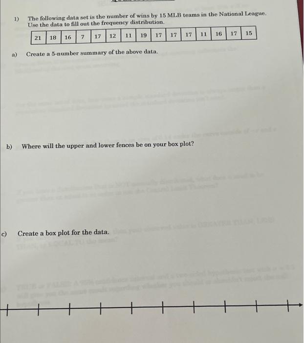 Solved 1) The following data set is the number of wins by | Chegg.com