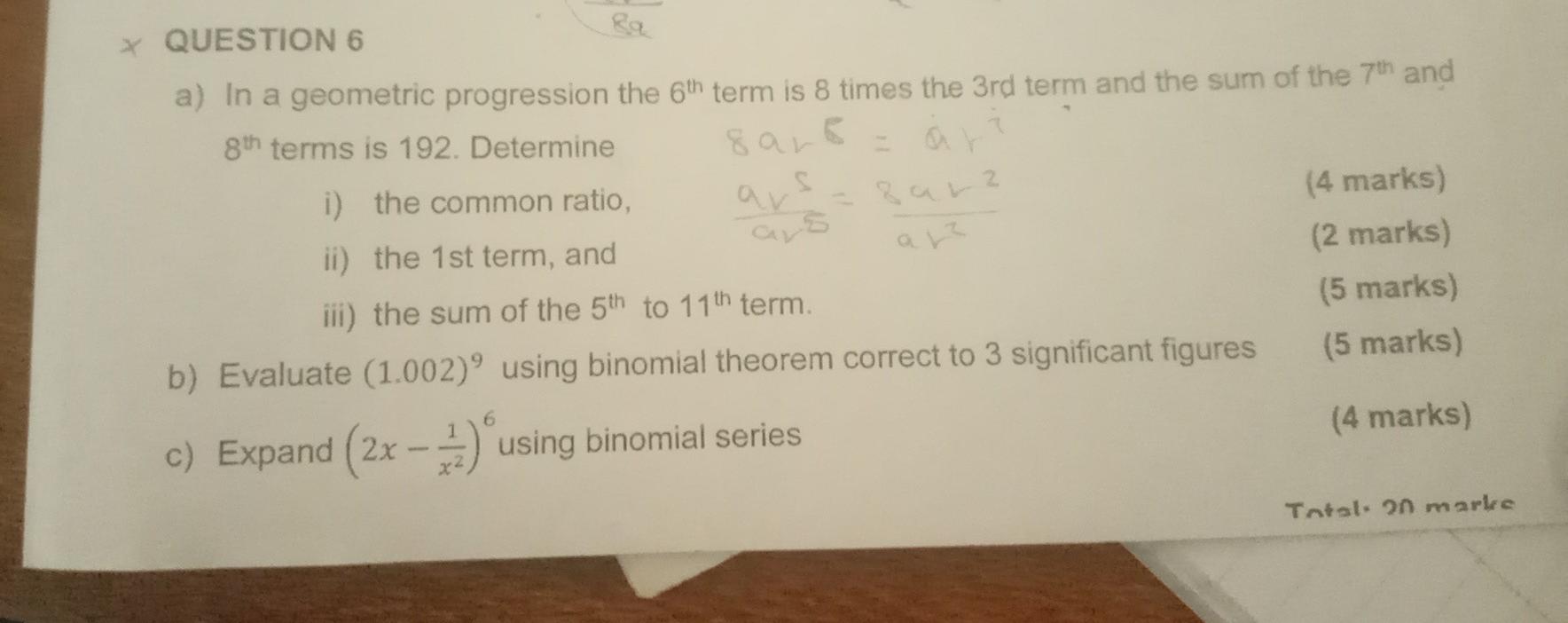 Solved a) In a geometric progression the 6th term is 8 | Chegg.com