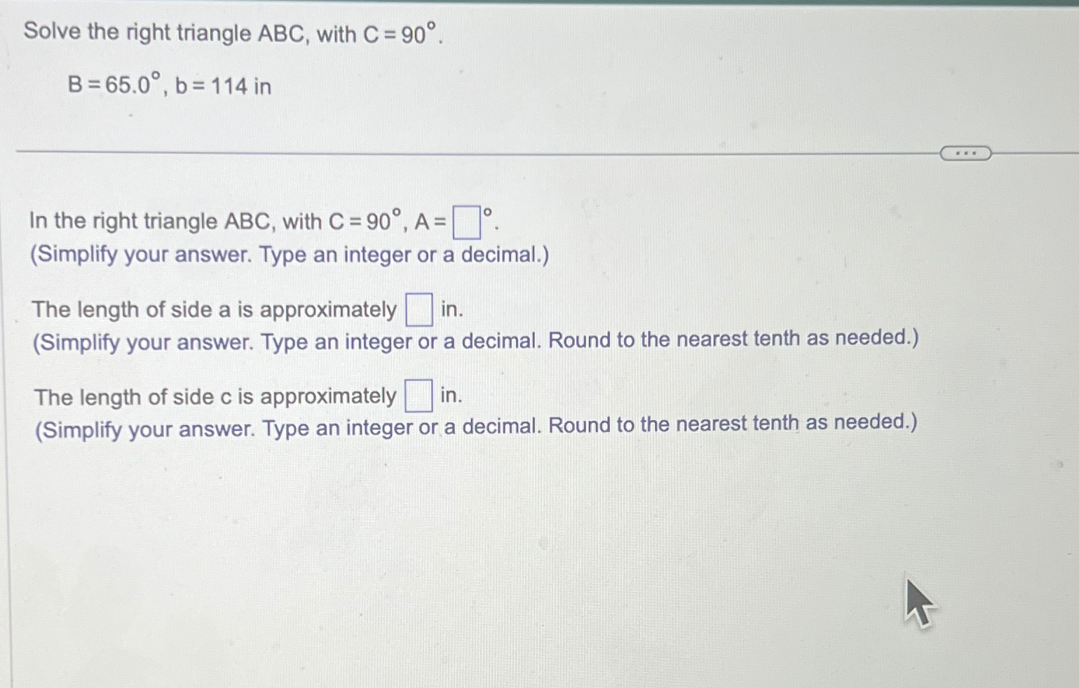 Solved Solve the right triangle ABC, with | Chegg.com