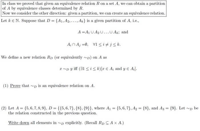 Solved In class we proved that given an equivalence relation | Chegg.com