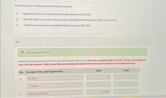 Solved Presented below is information for Bramble Company. | Chegg.com