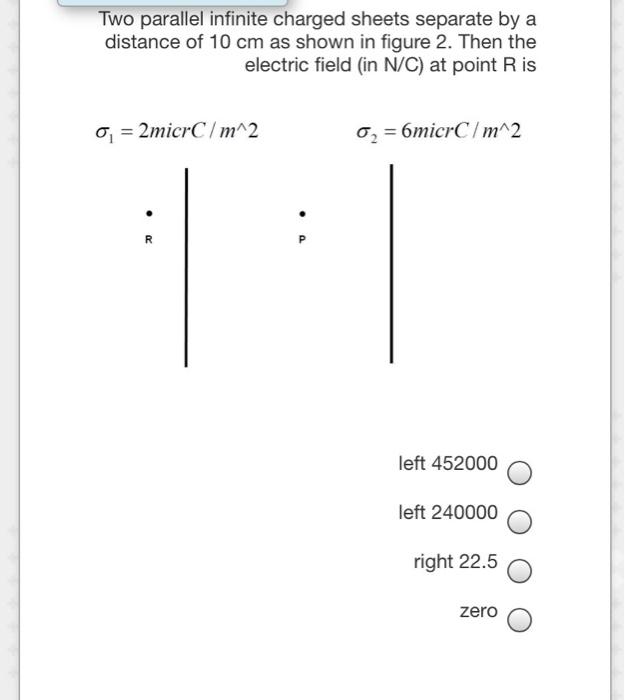 Solved Two parallel infinite charged sheets separate by a | Chegg.com