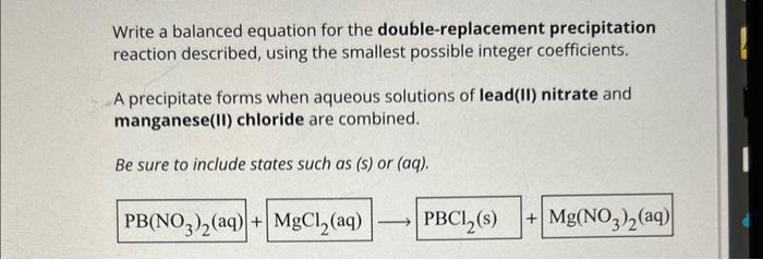 Solved Write a balanced equation for the double-replacement | Chegg.com