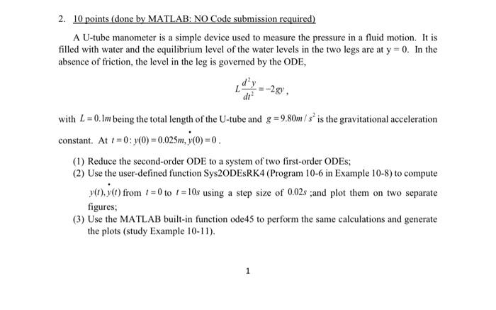 Solved 2. 10 points (done by MATLAB: NO Code submission | Chegg.com