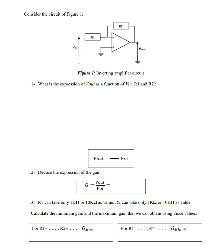 Solved Figure 1: Inverting amplifier circuit1- ﻿What is the | Chegg.com