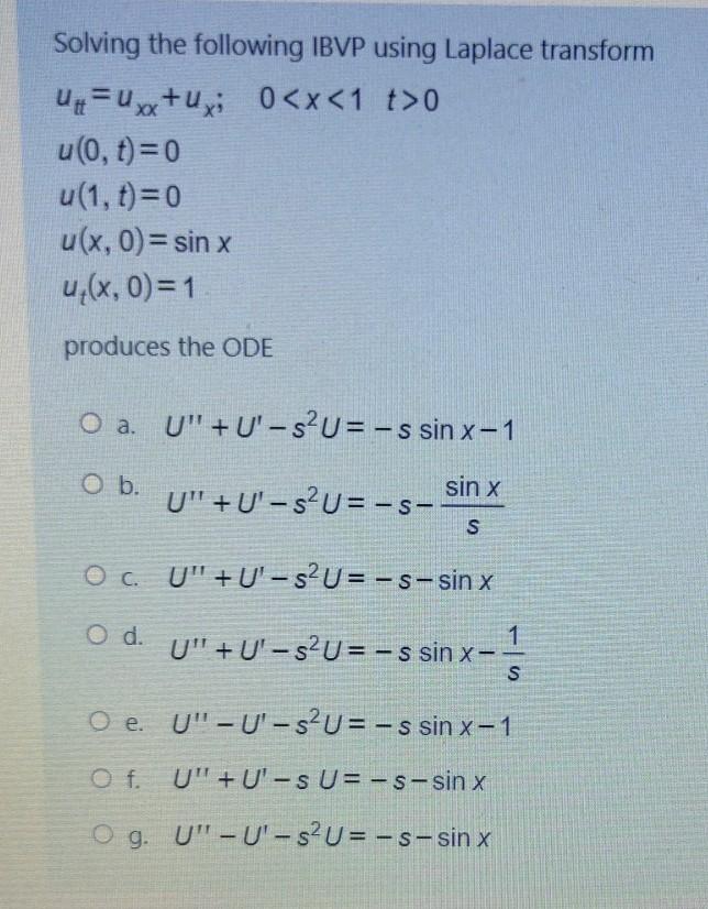 Solved Solving the following IBVP using Laplace transform Ut | Chegg.com