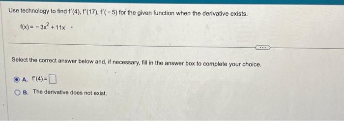 Solved Use technology to find f′(4),f′(17),f′(−5) for the | Chegg.com