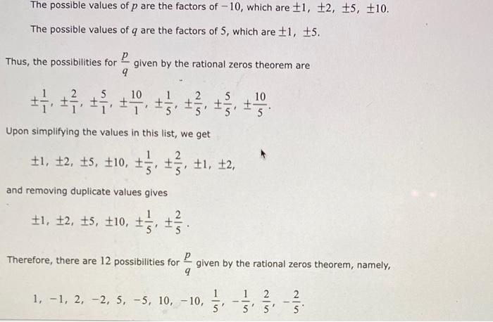 Solved Use the rational zeros theorem to list all possible | Chegg.com