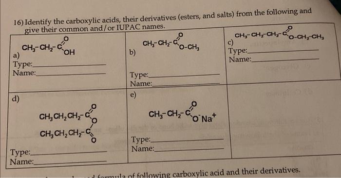 Solved 16) Identify the carboxylic acids, their derivatives | Chegg.com