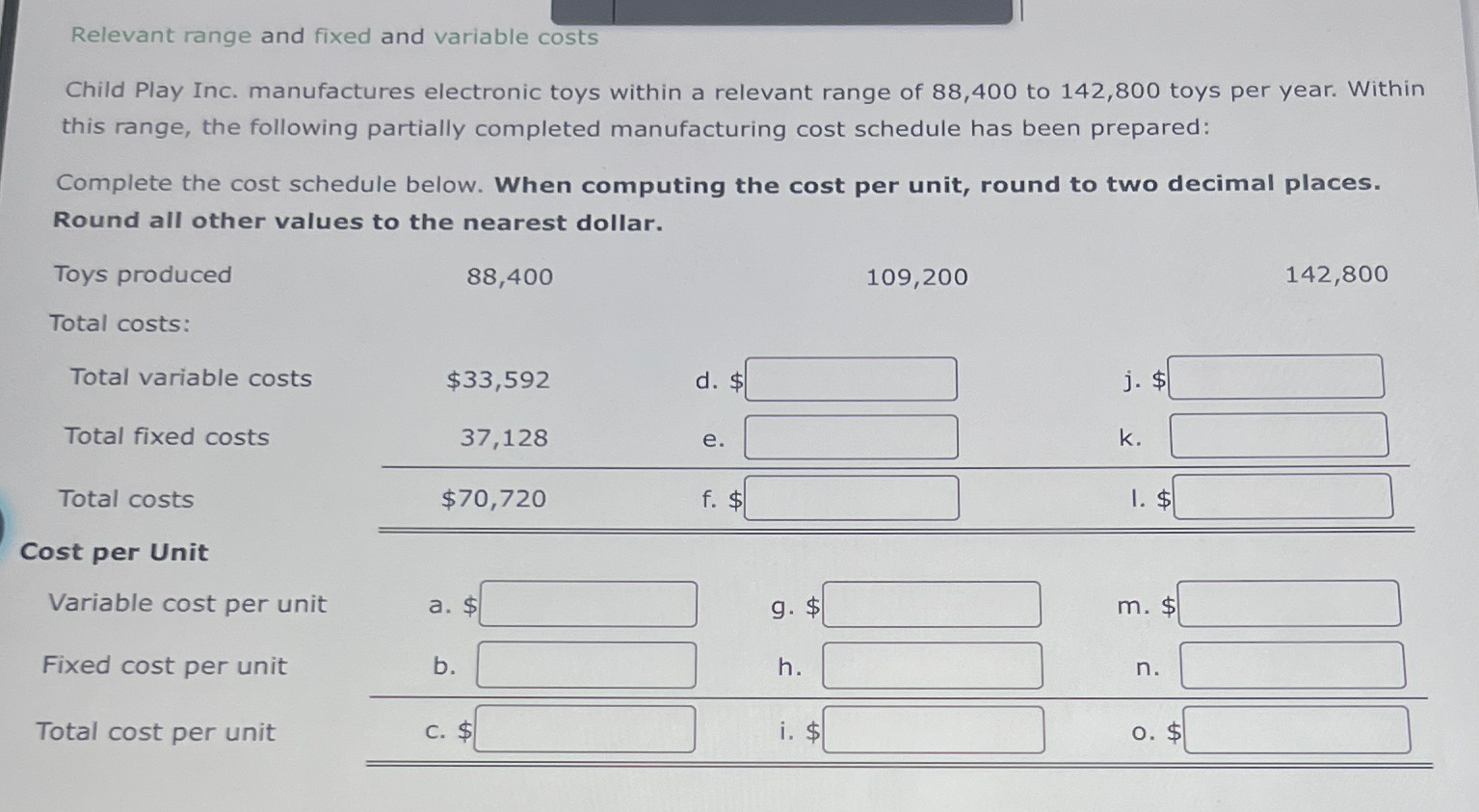 Solved Relevant range and fixed and variable costsChild Play | Chegg.com