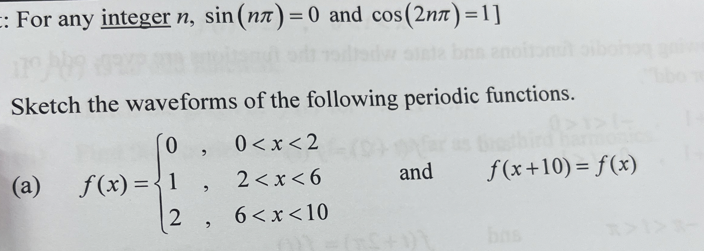 Solved : For any integer n,sin(nπ)=0 ﻿and cos(2nπ)=1Sketch | Chegg.com
