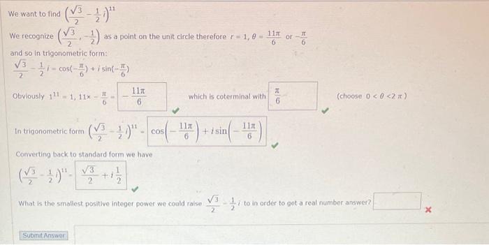 Solved We want to find (23−21i)11 We recognize (23,−21) as a | Chegg.com