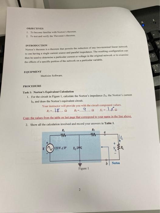 Solved OBJECTIVES 1. To become familiar with Norton's | Chegg.com