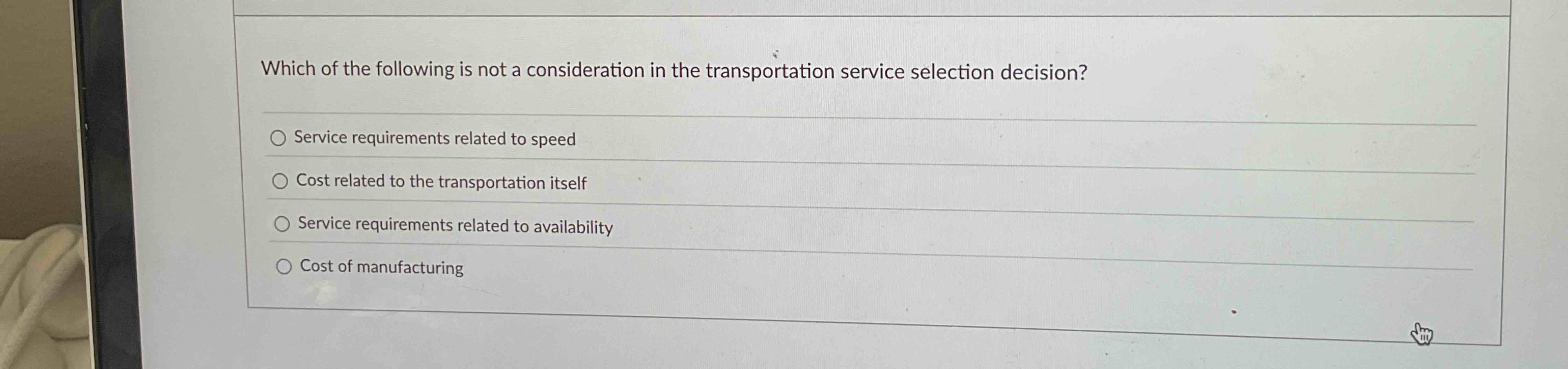 Solved Which of the following is not a consideration in the | Chegg.com
