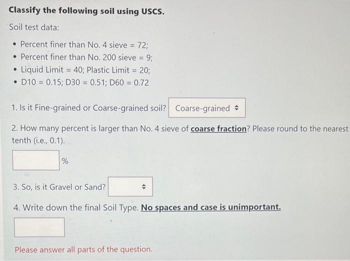 Solved Classify the following soil using USCS. Soil test | Chegg.com