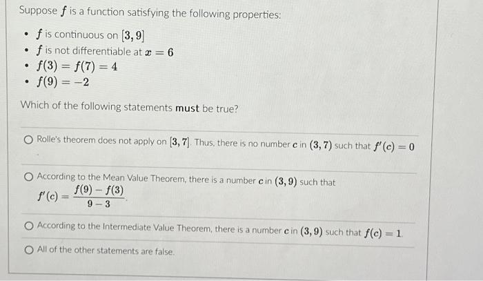 Solved Suppose f is a function satisfying the following | Chegg.com