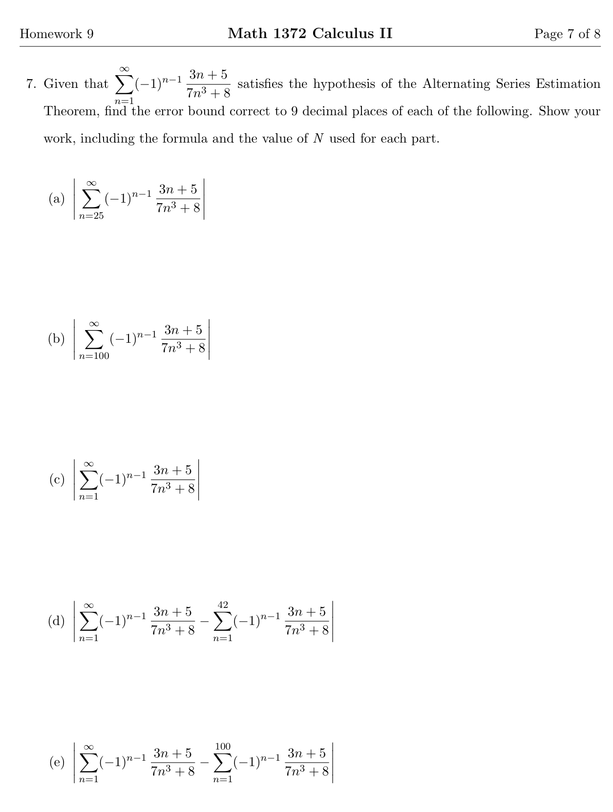 Solved Homework 9Math 1372 ﻿Calculus IIPage 7 ﻿of 87. ﻿Given | Chegg.com