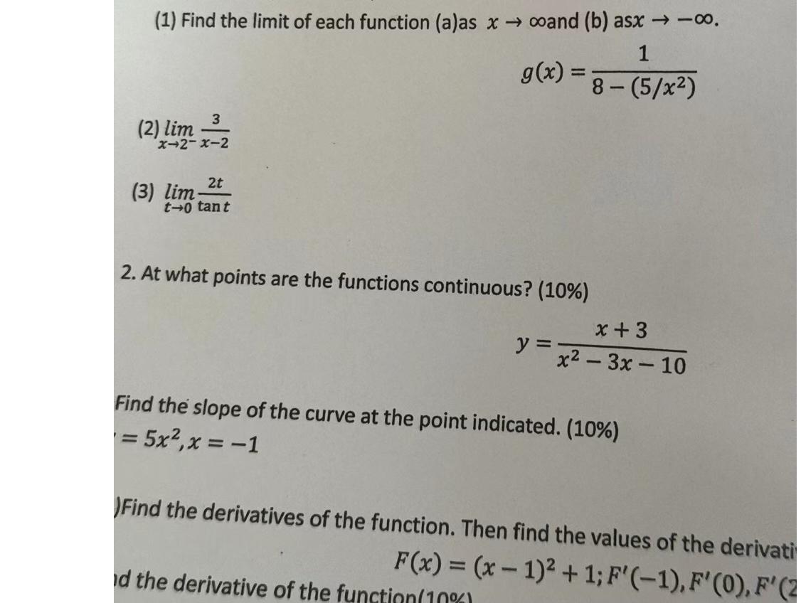 Solved (1) ﻿Find the limit of each function (a)as x→∞ ﻿and | Chegg.com