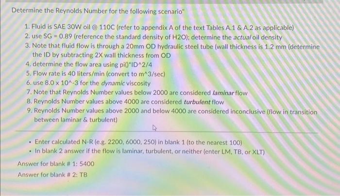 Solved Determine the Reynolds Number for the following | Chegg.com