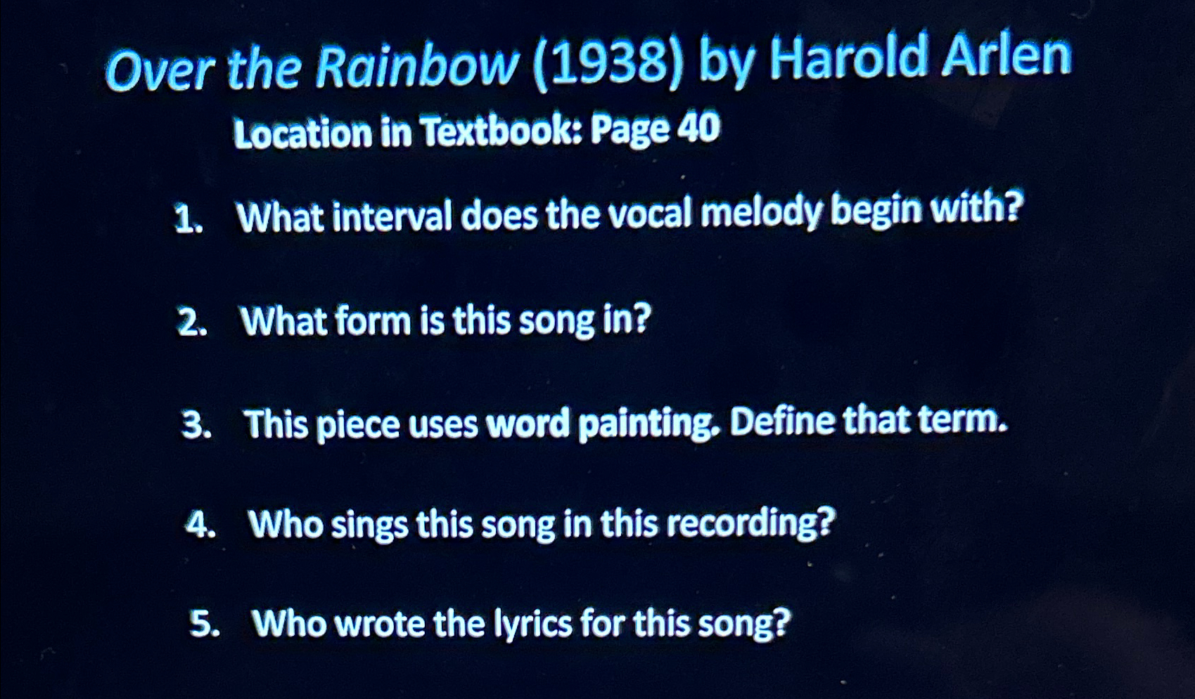 Solved Over the Rainbow (1938) ﻿by Harold Arlen Location in | Chegg.com