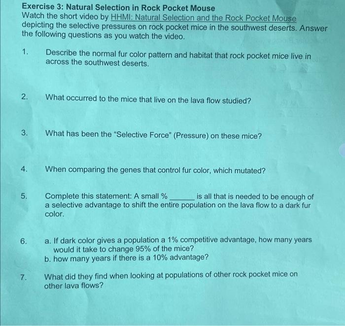 Watch the short video by HHMI: Natural Selection and | Chegg.com