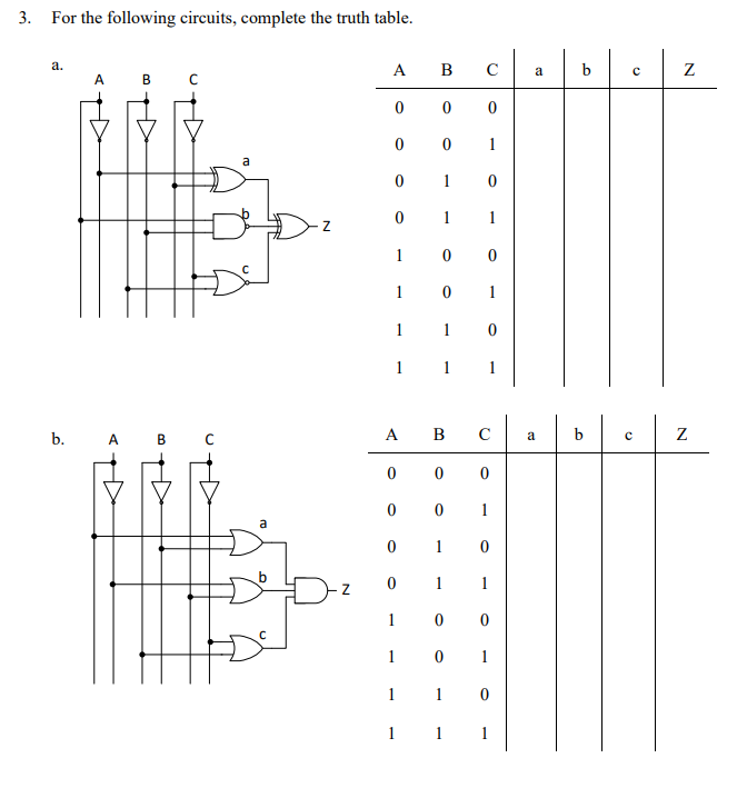 Solved 3. ﻿For the following circuits, complete the truth | Chegg.com