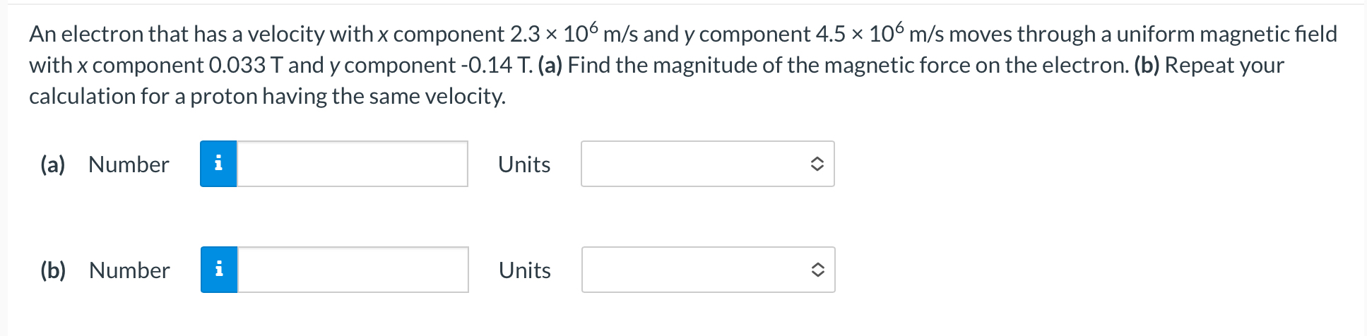 Solved An electron that has a velocity with x ﻿component | Chegg.com