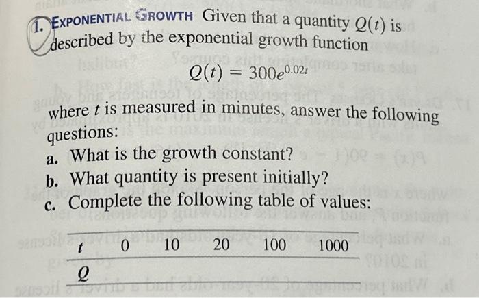 Solved 1. EXPONENTIAL GROWTH Given that a quantity Q(t) is | Chegg.com