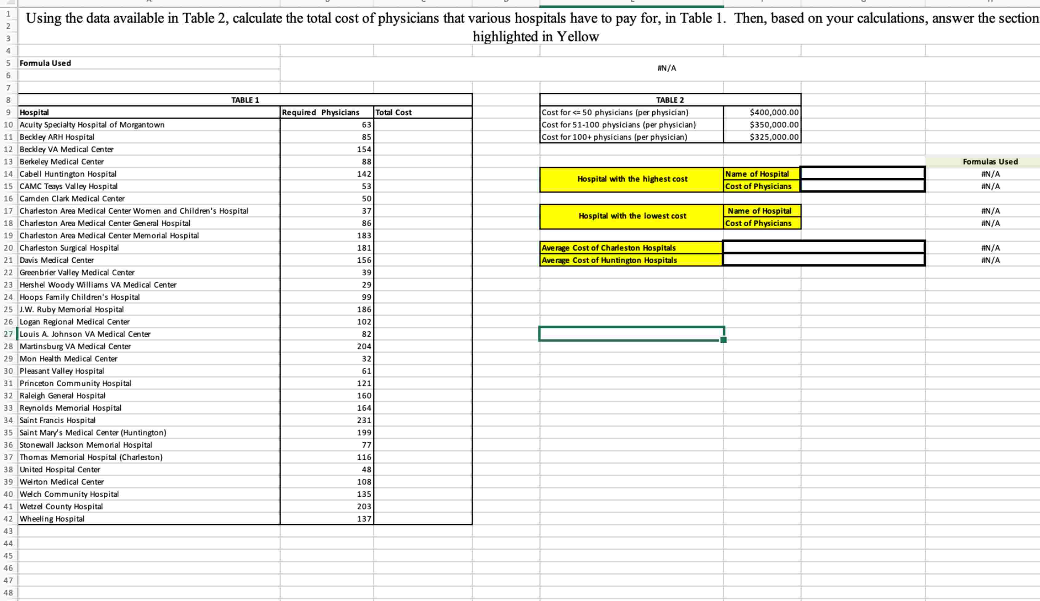 What Excel formula should be used to calculate total | Chegg.com