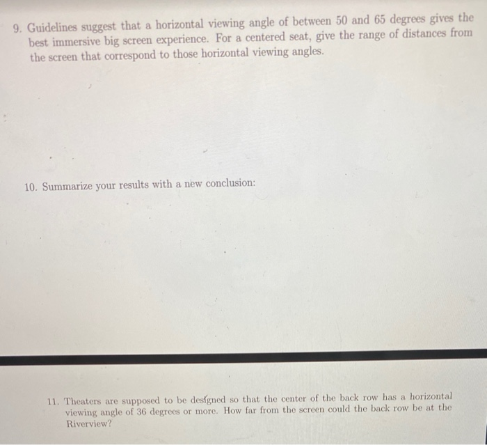 Solved 9. Guidelines suggest that a horizontal viewing angle | Chegg.com