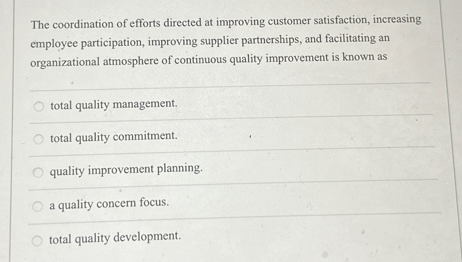 Solved The coordination of efforts directed at improving | Chegg.com