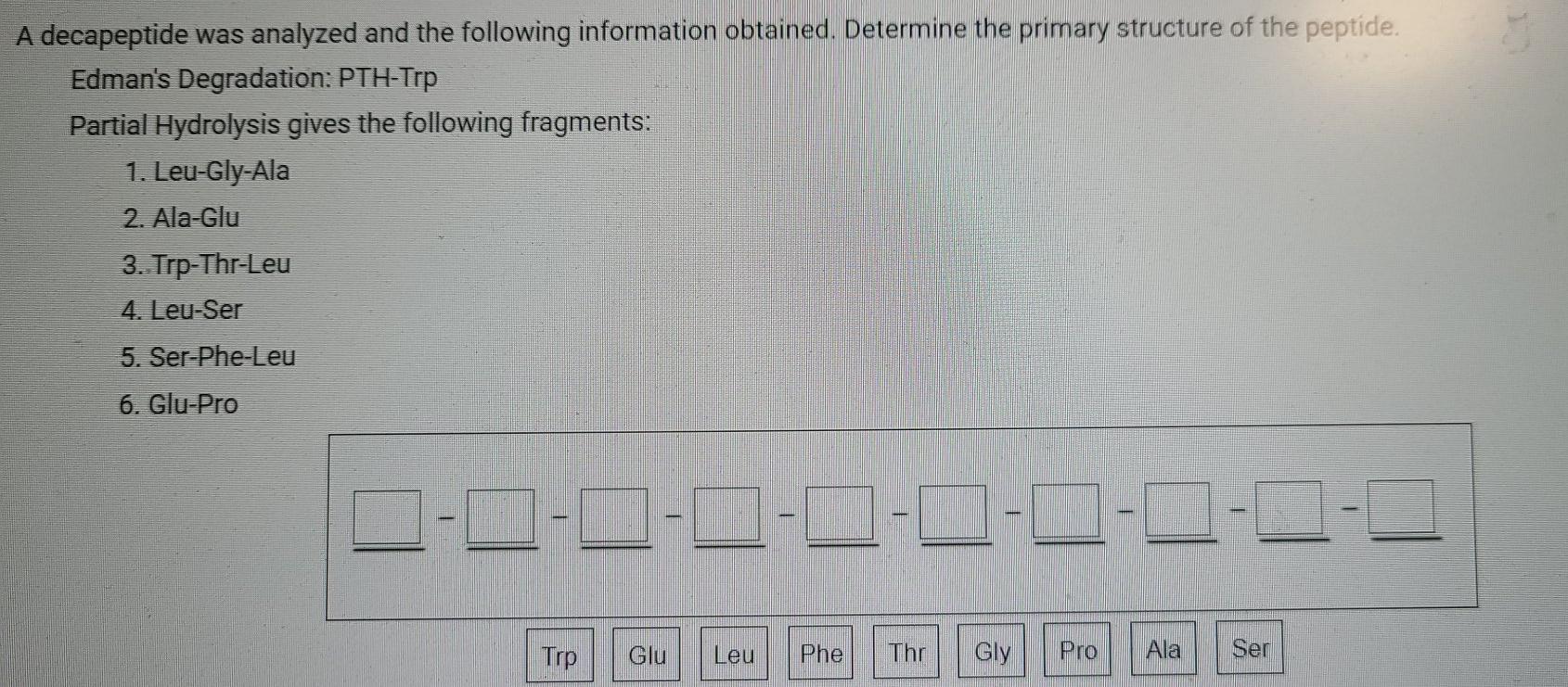 Solved A decapeptide was analyzed and the following | Chegg.com