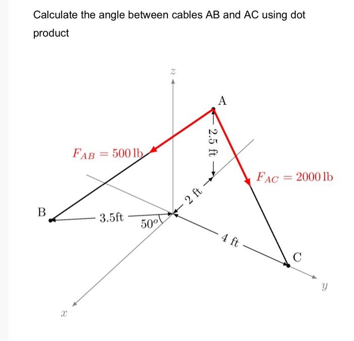 Solved Calculate the angle between cables AB and AC using | Chegg.com