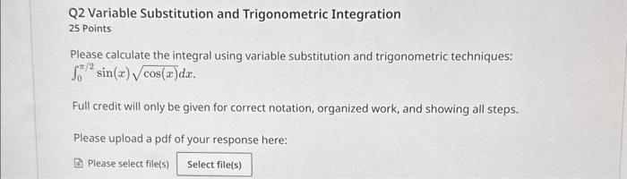 Solved Q2 Variable Substitution and Trigonometric | Chegg.com