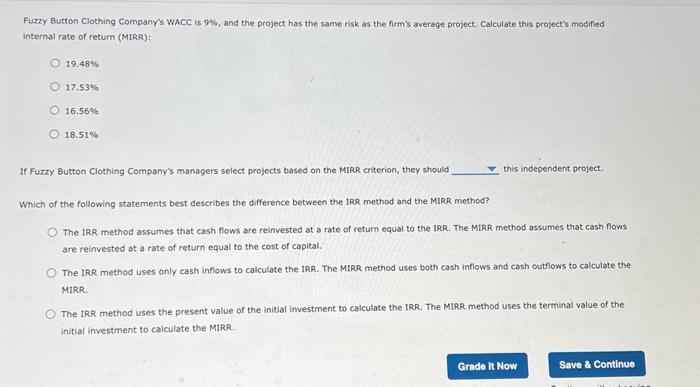 Solved 4 Modified Internal Rate Of Return Mirr The Irr