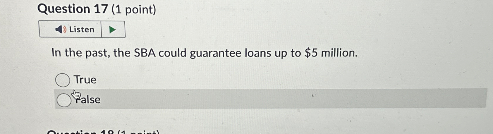 Solved Question 17 (1 ﻿point)ListenIn the past, the SBA | Chegg.com