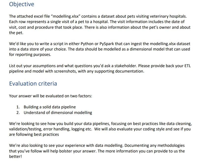 Objective The attached excel file “modelling.xlsx” | Chegg.com