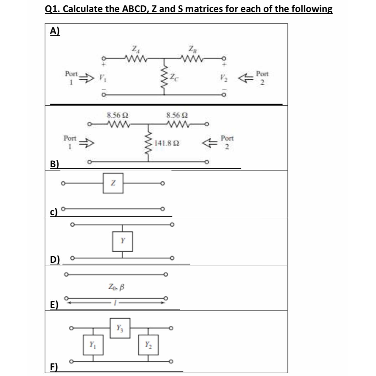 Solved Q1. ﻿Calculate the ABCD,Z ﻿and S ﻿matrices for each | Chegg.com