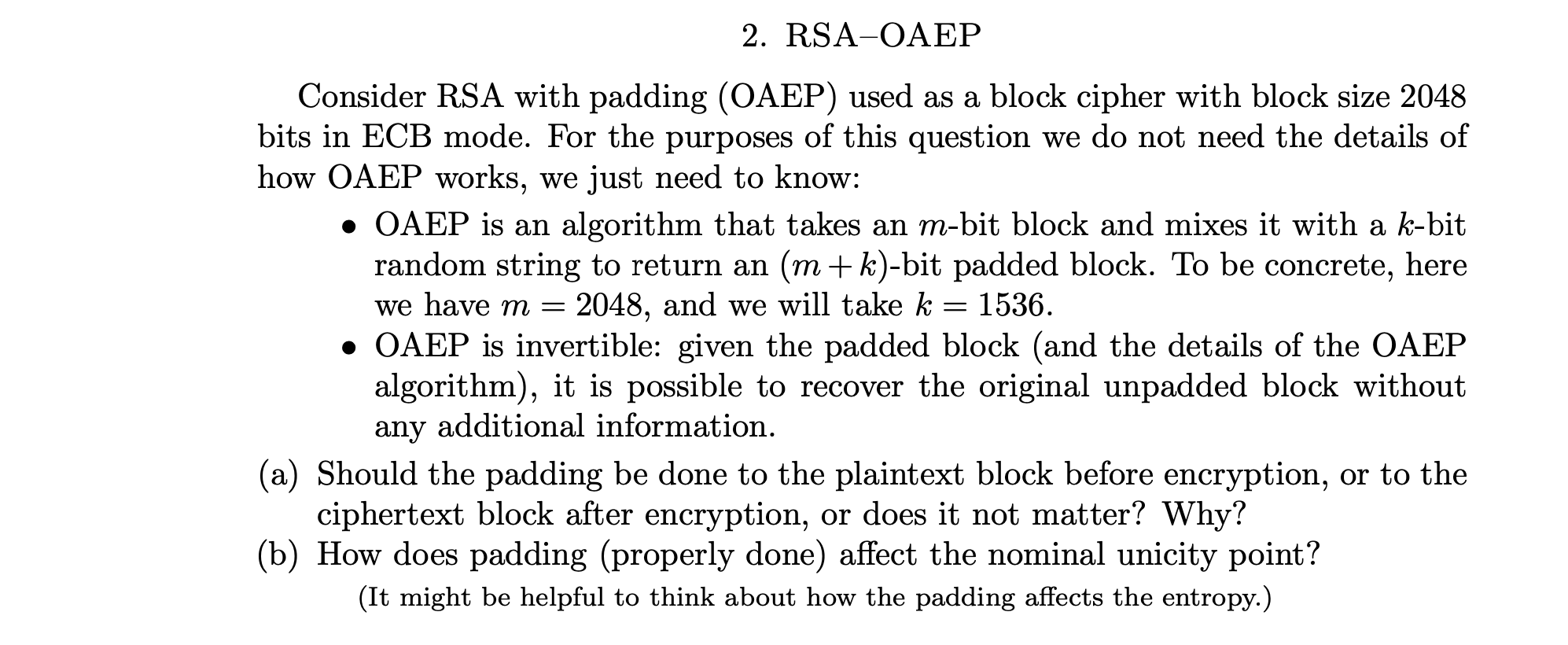 Solved Rsa Oaepconsider Rsa With Padding Oaep ﻿used As A