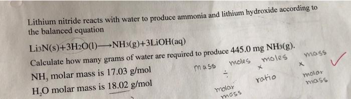 Solved Lithium nitride reacts with water to produce ammonia | Chegg.com